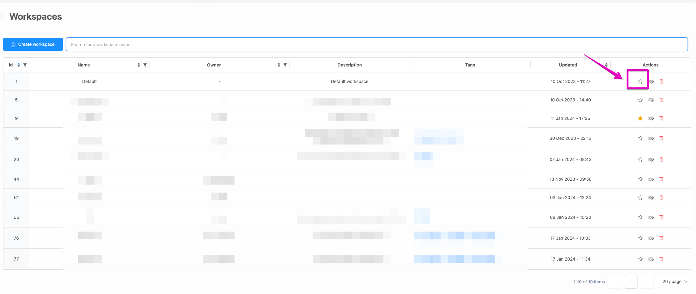 Workspaces (Settings) - Kubeark