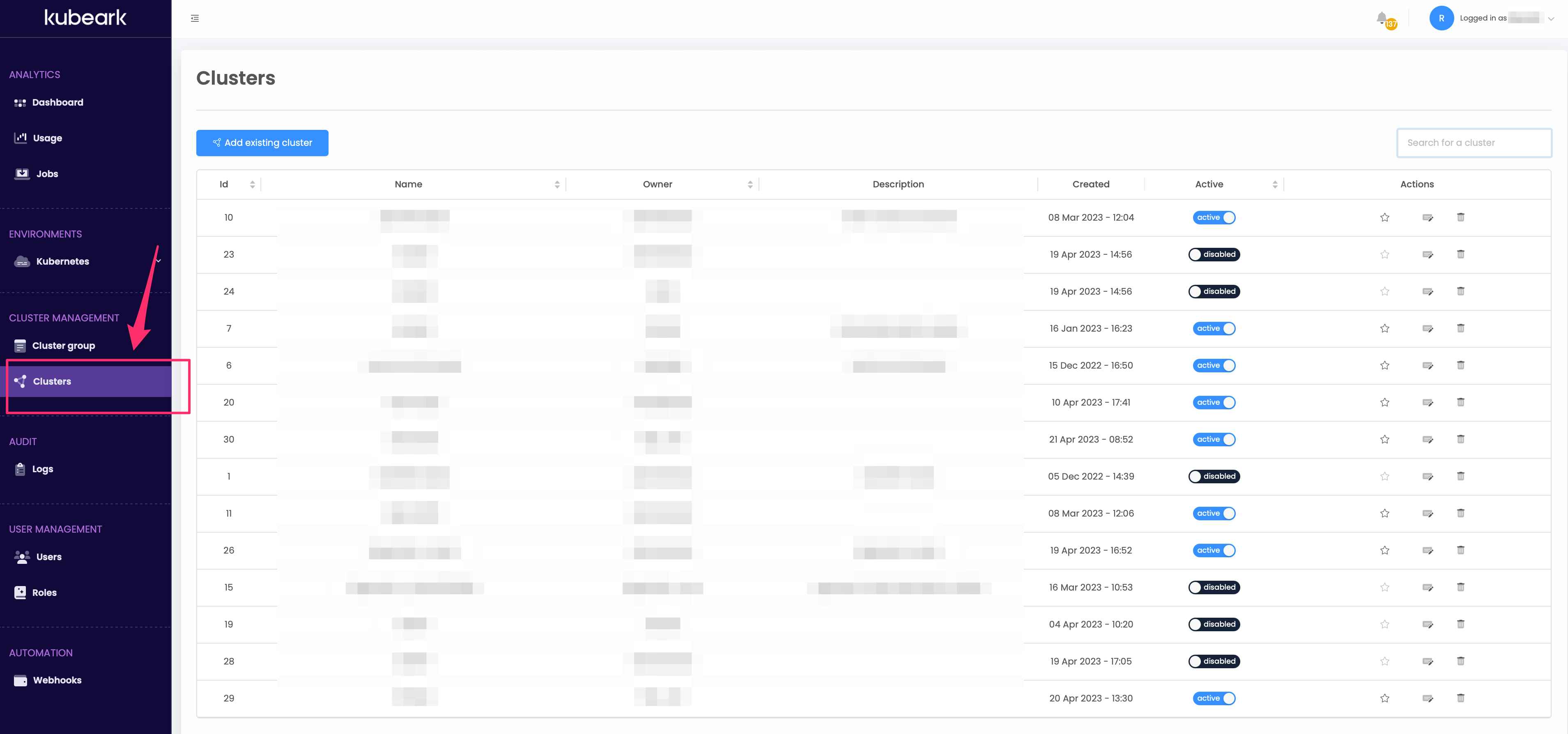 Clusters - Kubeark