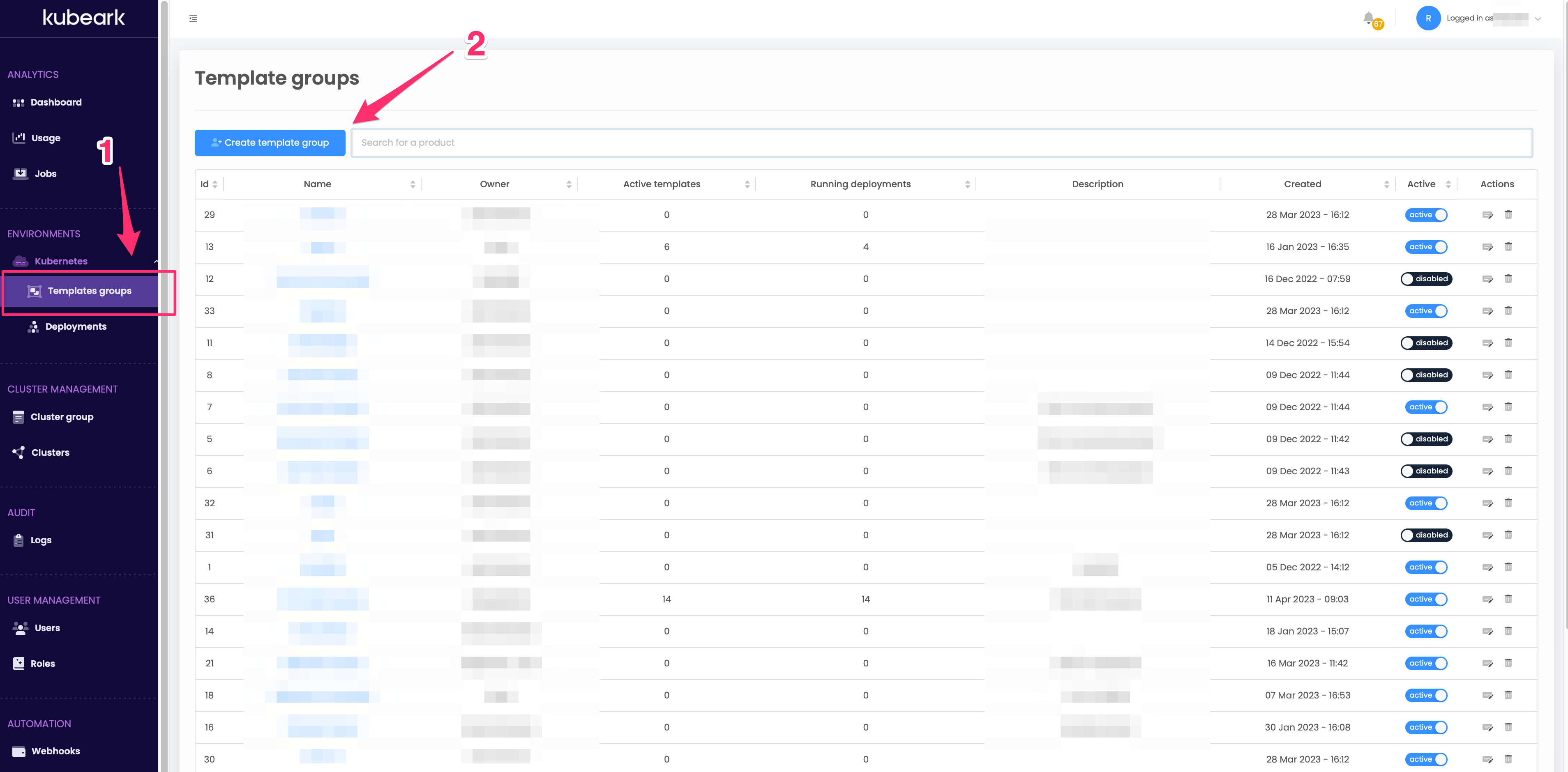 Template Groups - Kubeark