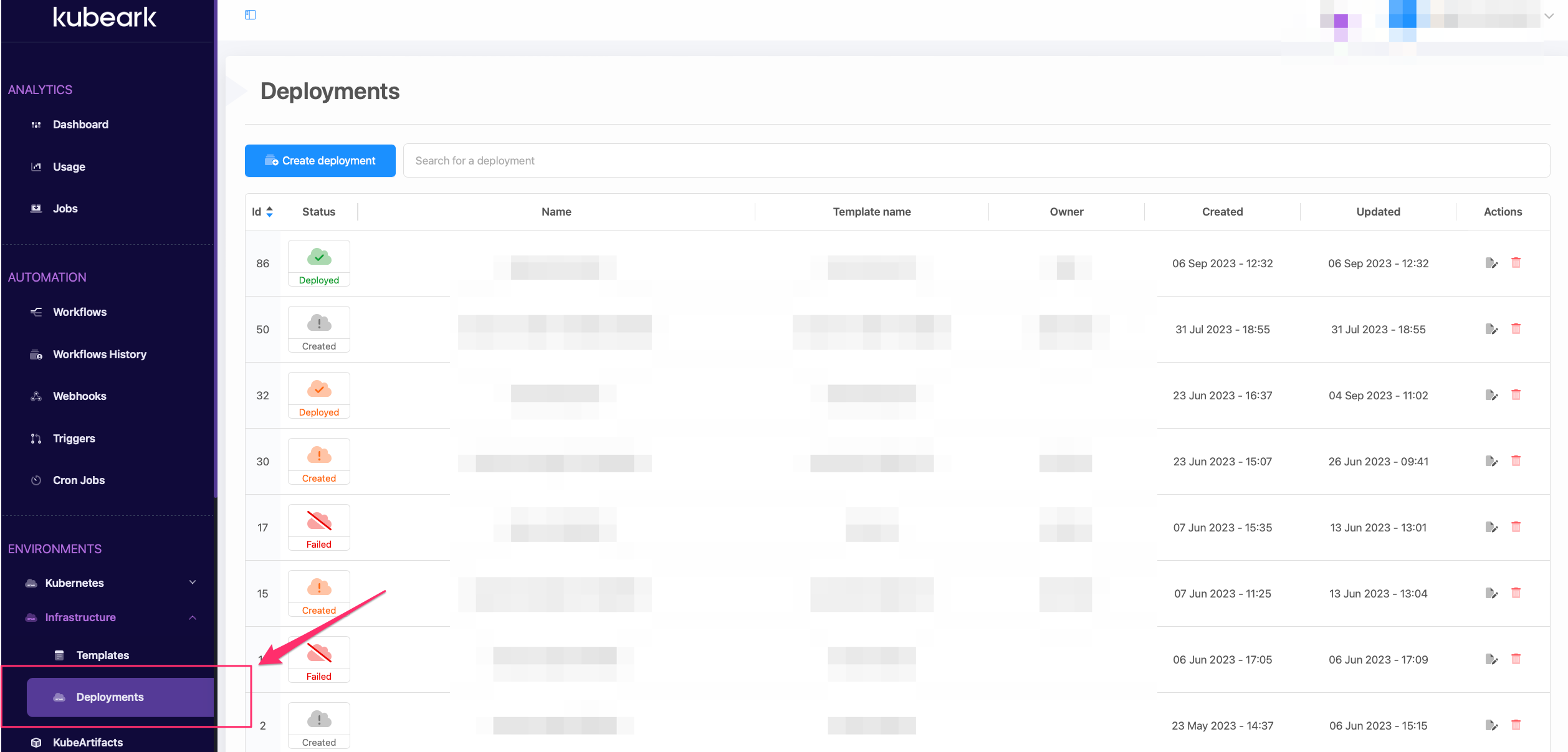 Deployments (Infrastructure) - Kubeark