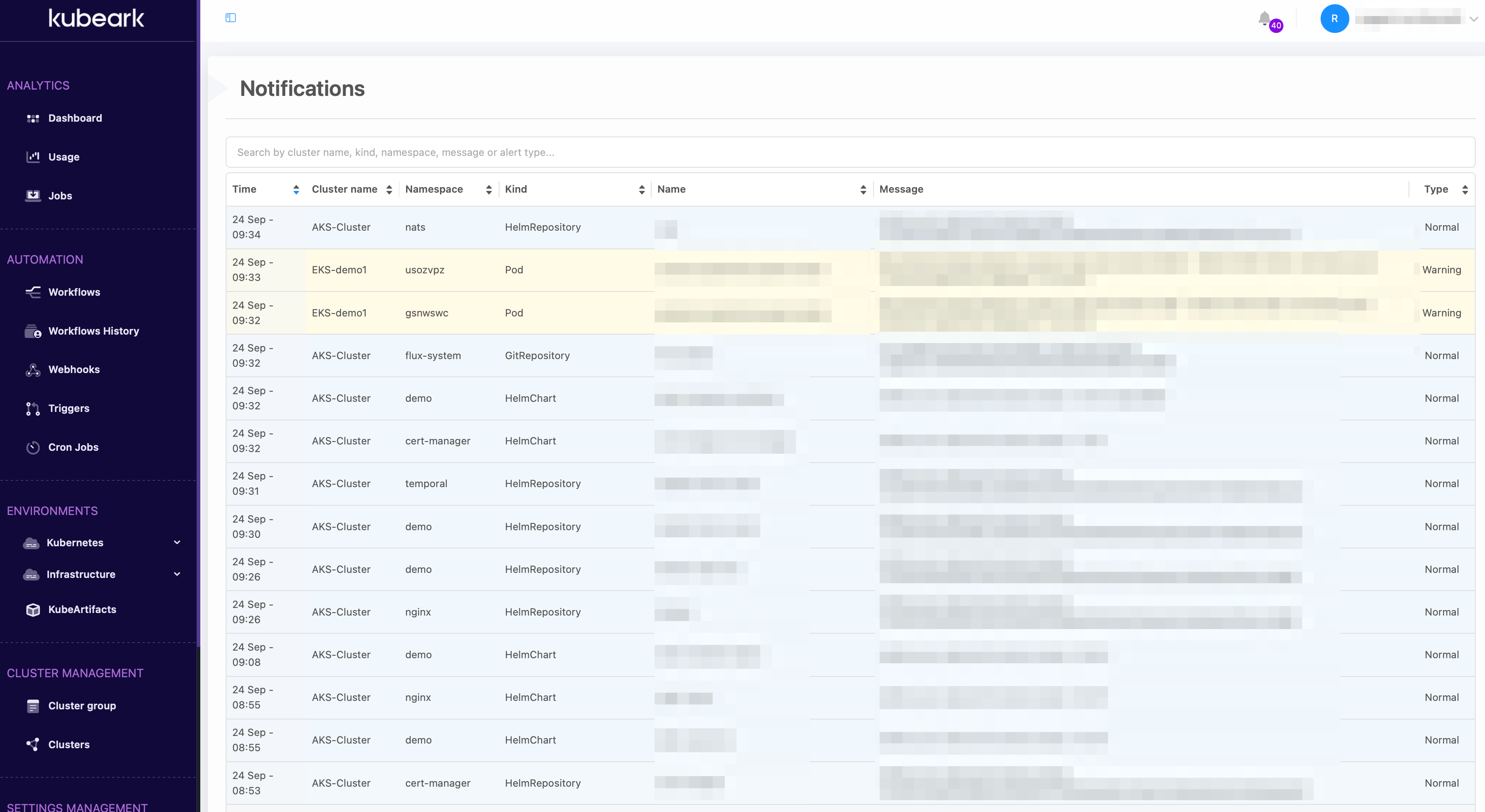 Notifications - Kubeark