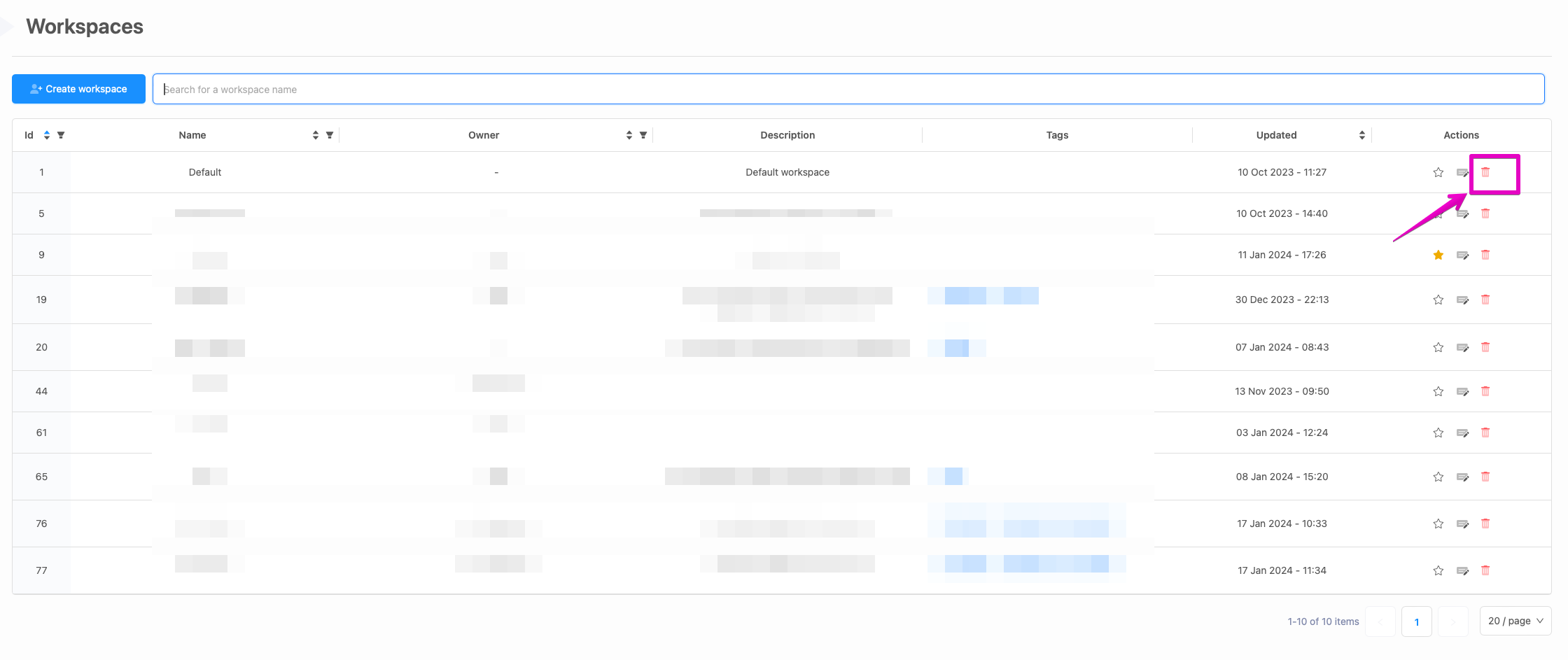 Workspaces (Settings) - Kubeark