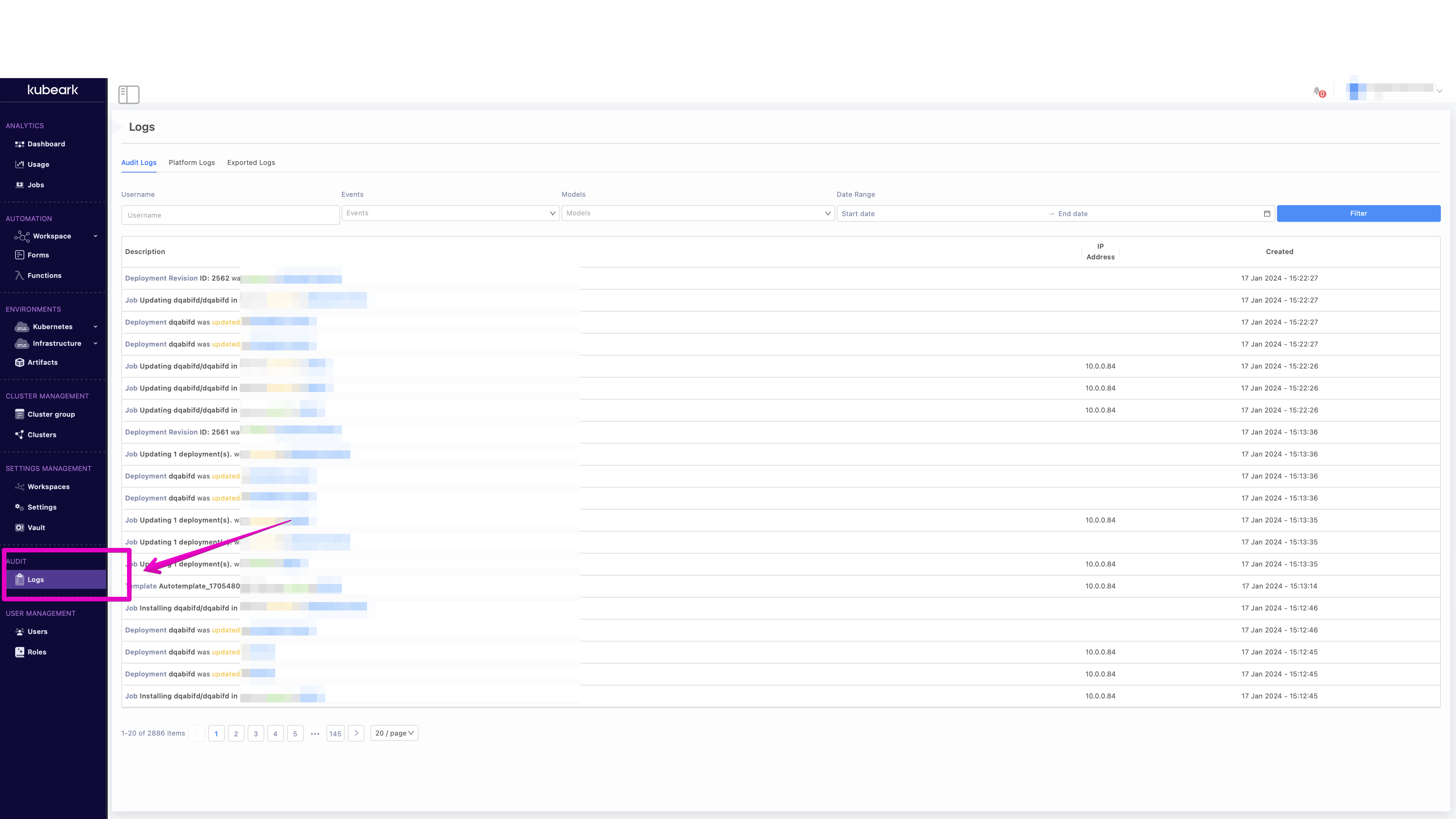 Logs (Global) - Kubeark