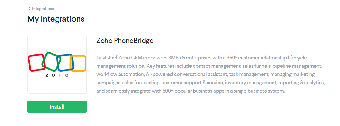 Talkchief for Zoho Integration - How to? - Knowledge Base