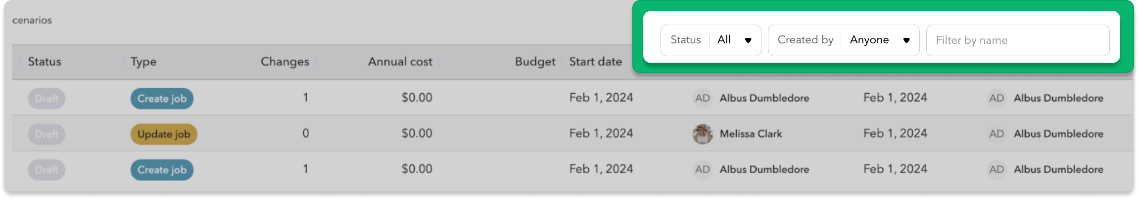 Scenarios - ChartHop documentation