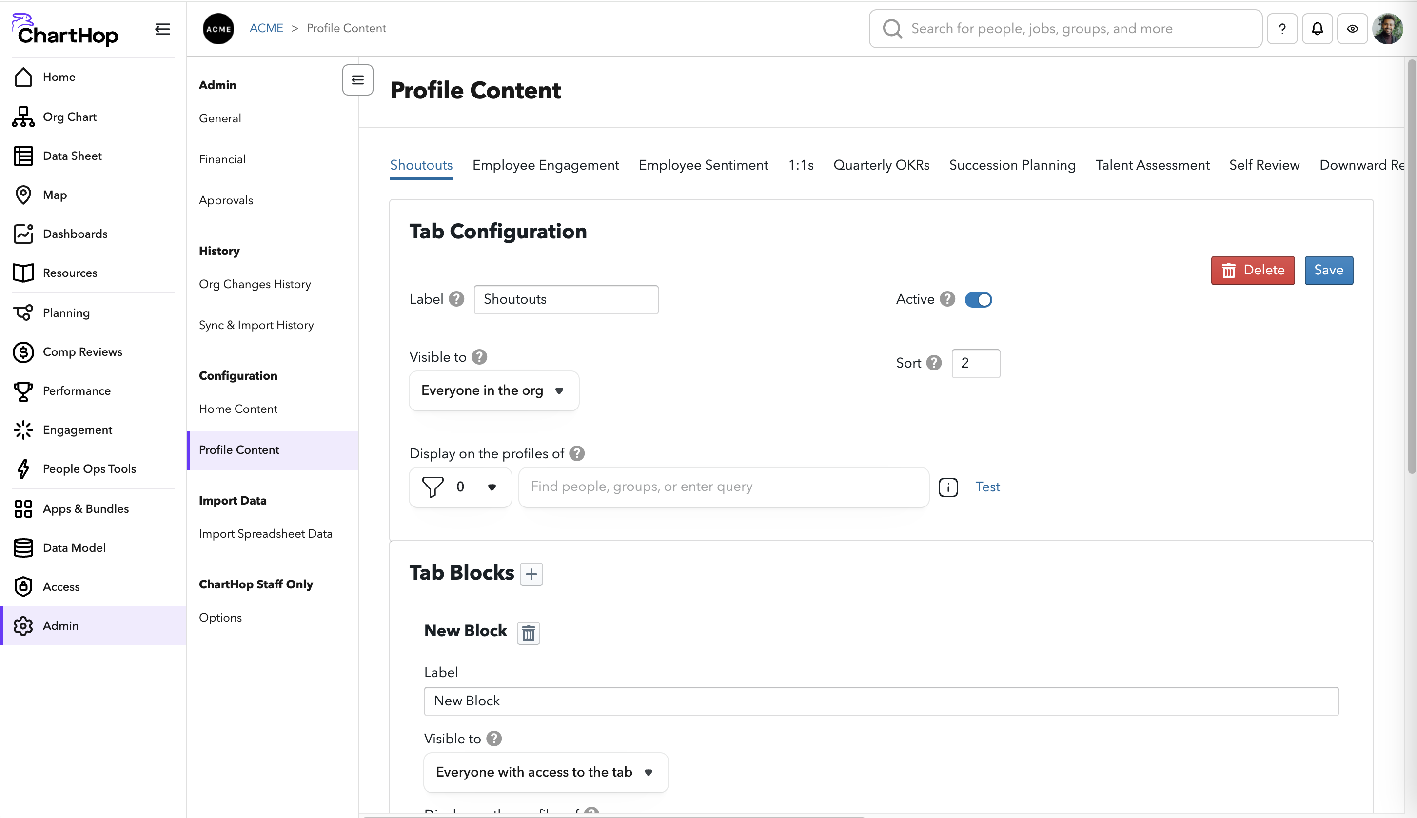 Custom profile tabs - ChartHop documentation