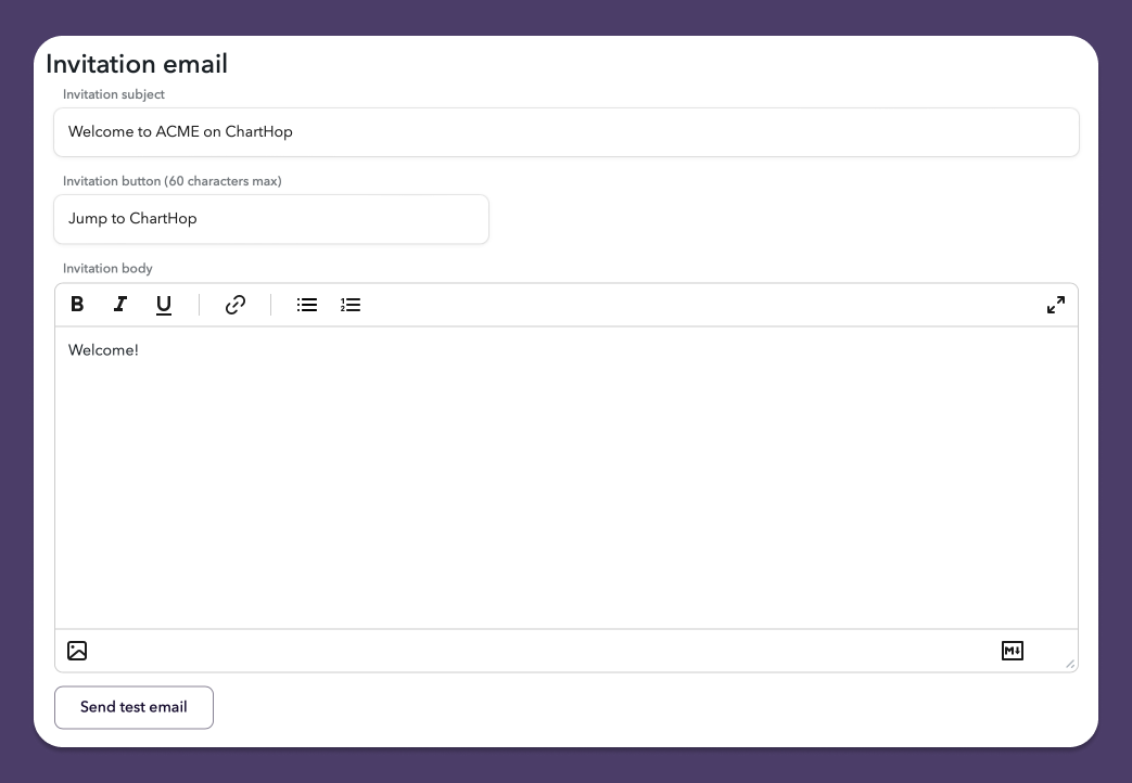 Customizing a welcome email - ChartHop documentation