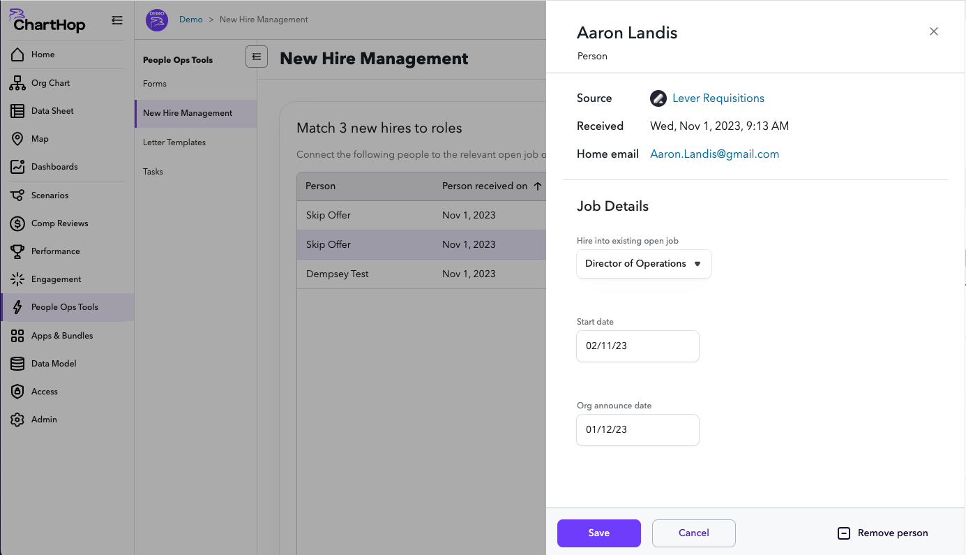 New hire management - ChartHop documentation