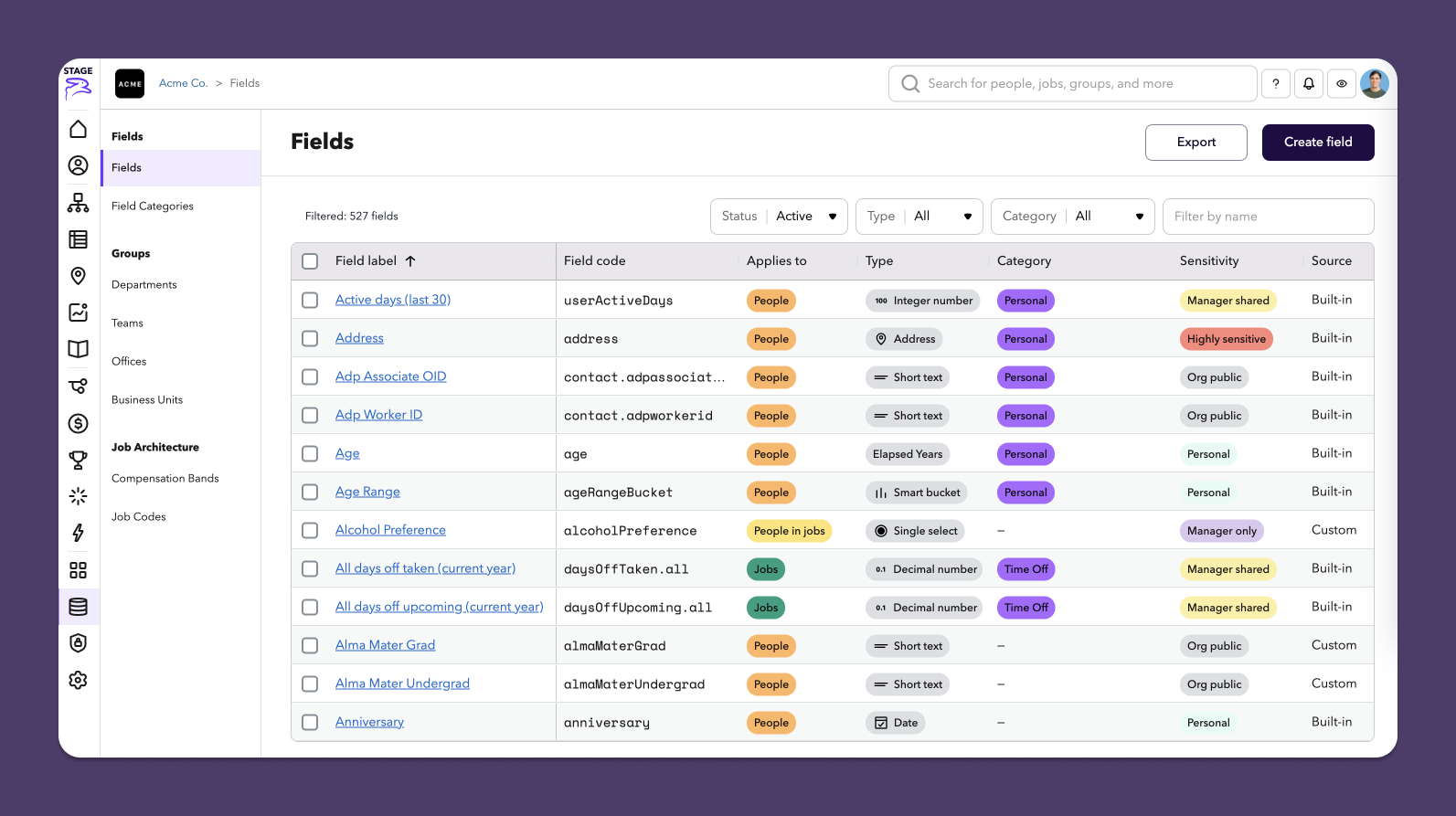 Fields - ChartHop documentation