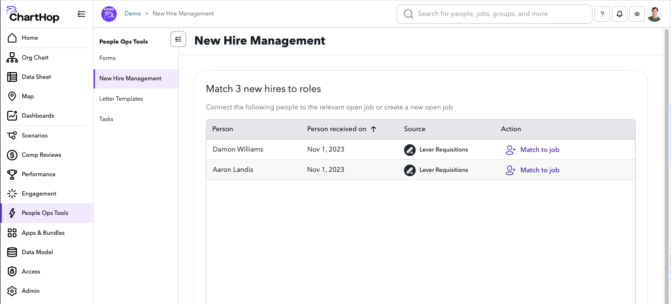New hire management - ChartHop documentation