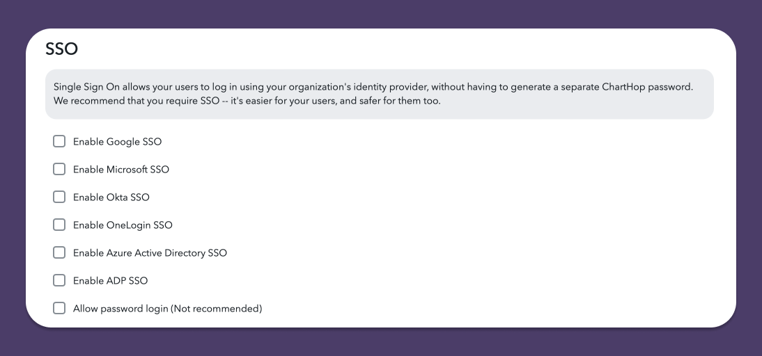 Configuring SSO options - ChartHop documentation