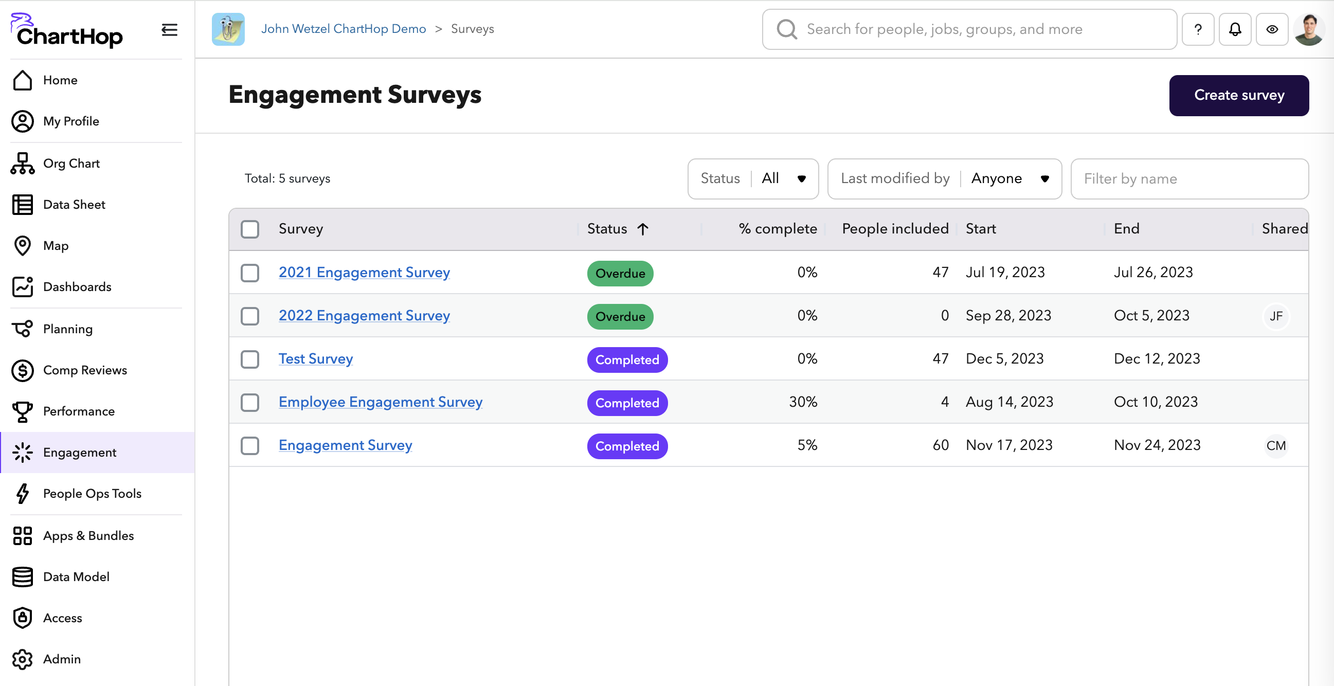 Engagement surveys - ChartHop documentation