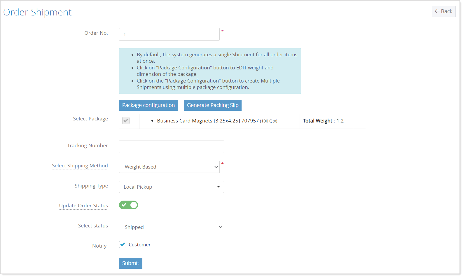 Order Shipment - User Manual