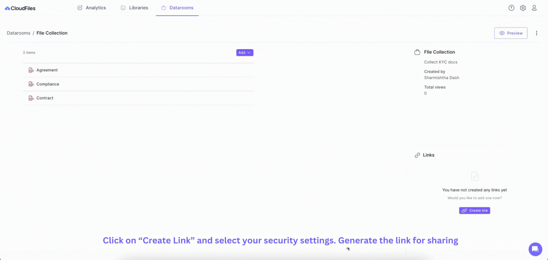 Dataroom Management in CloudFiles - Web App
