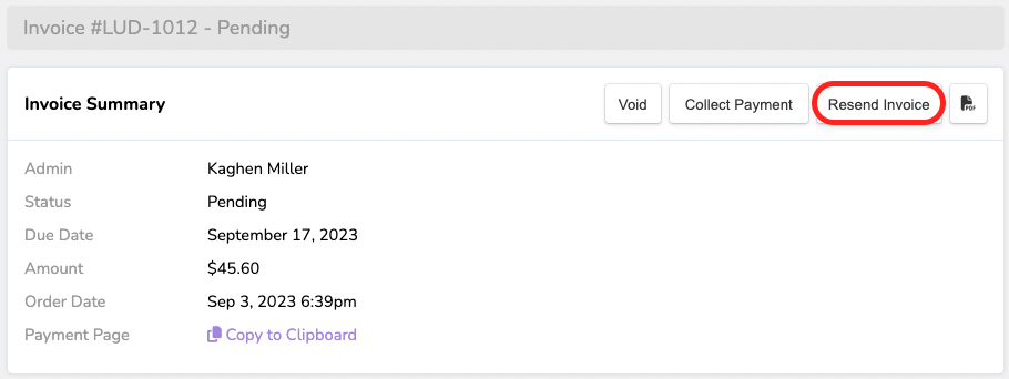 Resend Invoice digitally - Ludus Manual
