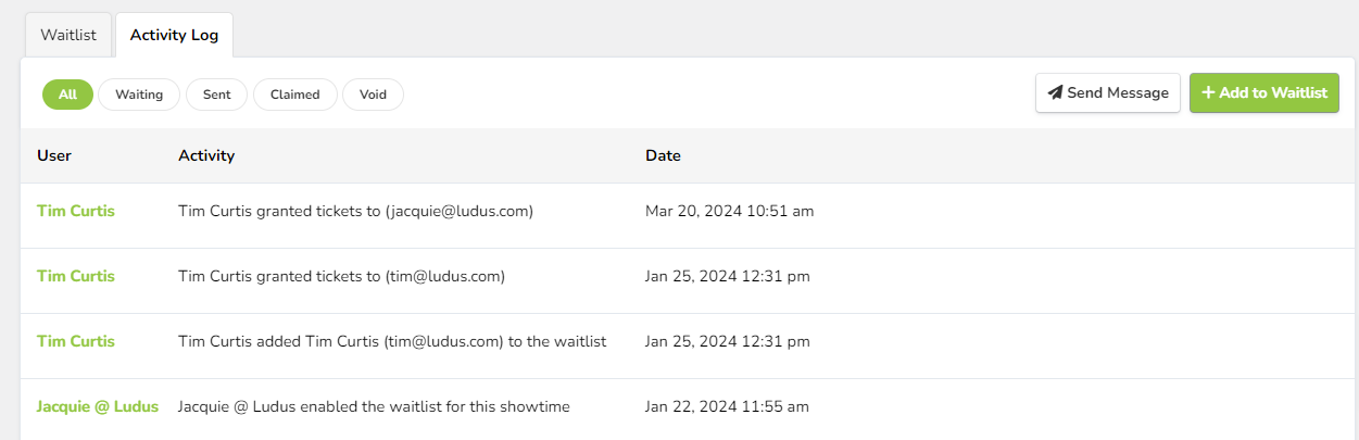 Waitlist Management - Ludus Manual