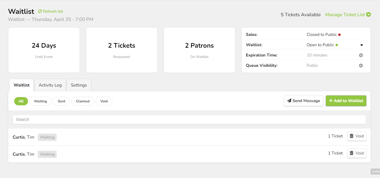 Waitlist Management - Ludus Manual