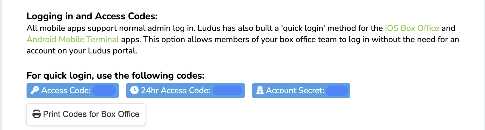 Mobile Access Codes - Ludus Manual
