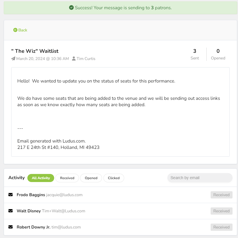 Message Waitlist Patrons - Ludus Manual