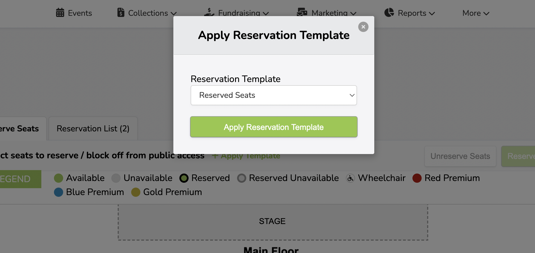 Apply a reservation template to an event - Ludus Manual