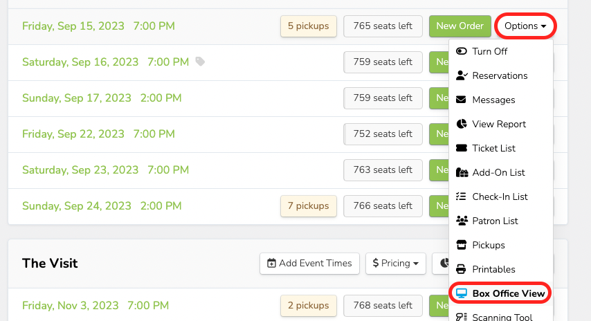 Box Office View - Ludus Manual