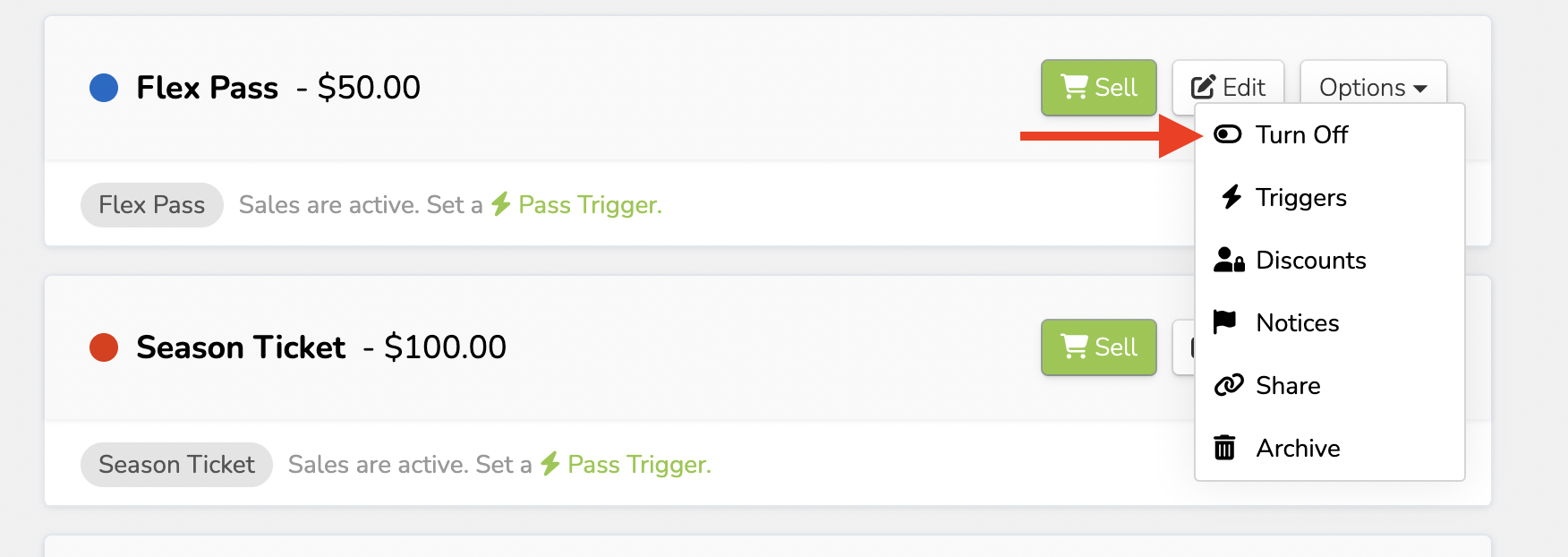Turn On/Off a Pass - Ludus Manual