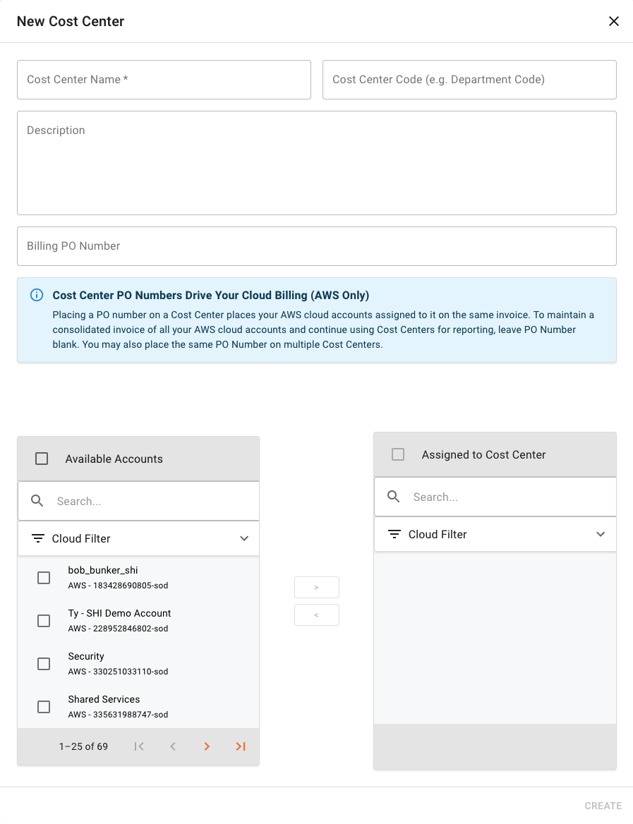 Cost Centers - SHI One Docs