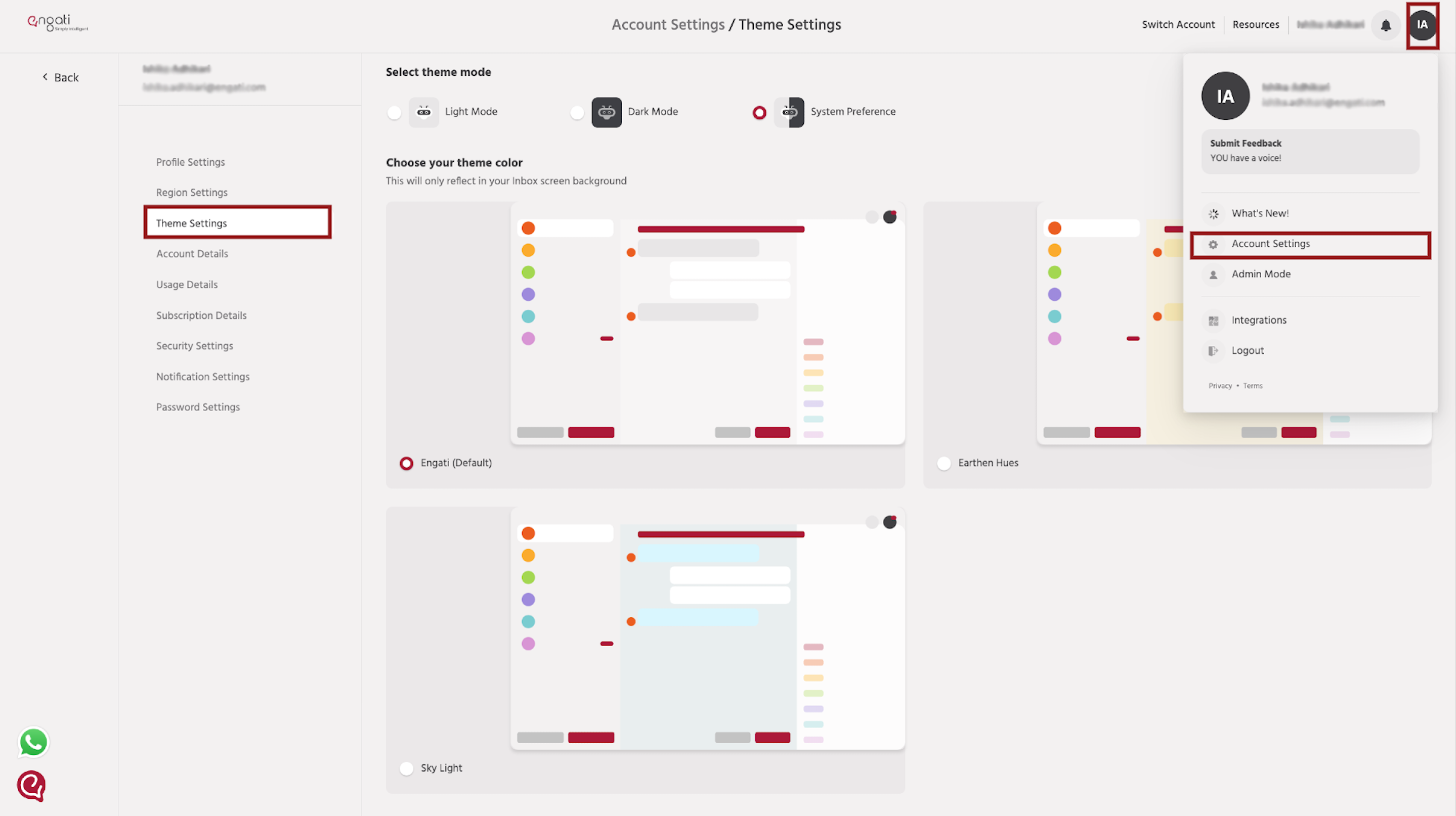Region & Theme Settings - Engati Product Docs