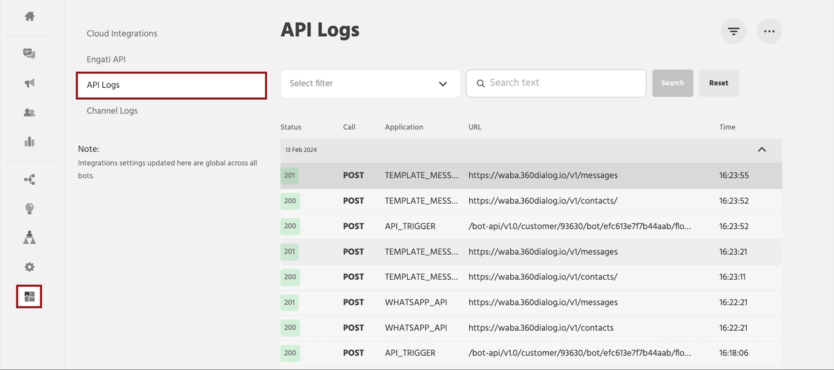 API Logs - Engati Product Docs