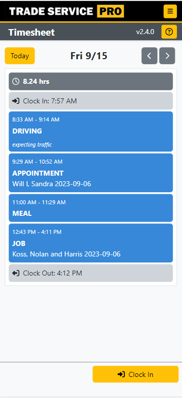 Timesheets - Trade Service Pro