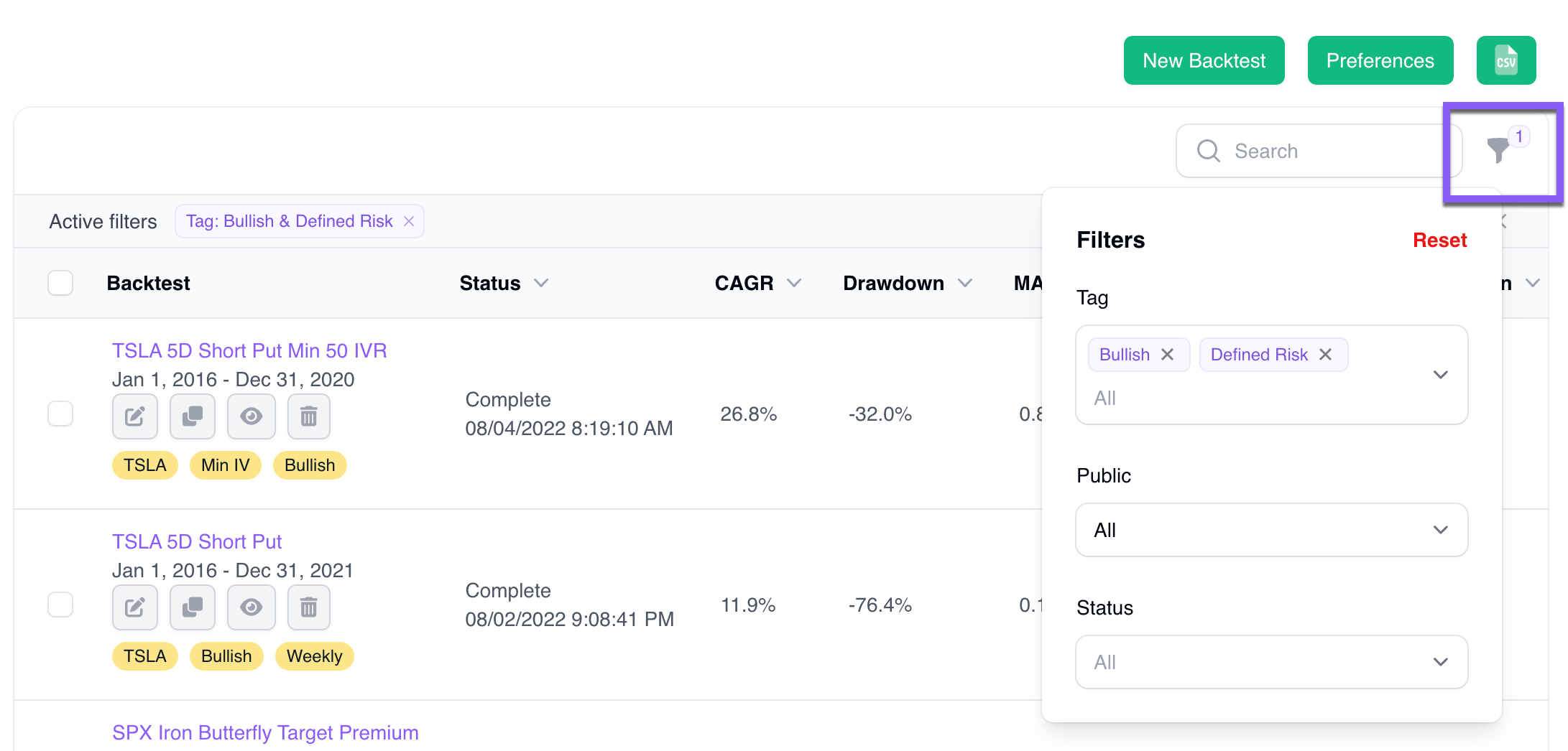 Backtest List - Whispertrades