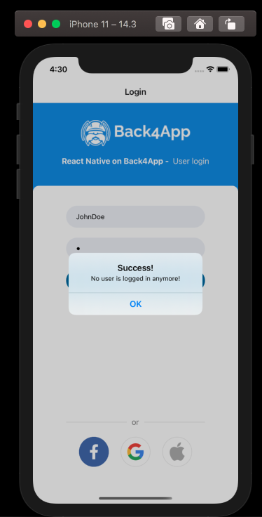 User LogIn and LogOut for React Native - Back4app Backend