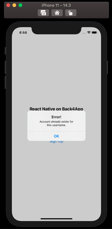 User Registration for React Native - Back4app Backend