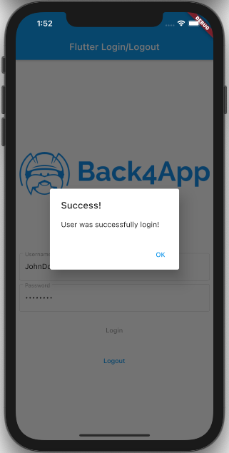 User Login and Logout for Flutter using Parse Server - Back4app Backend