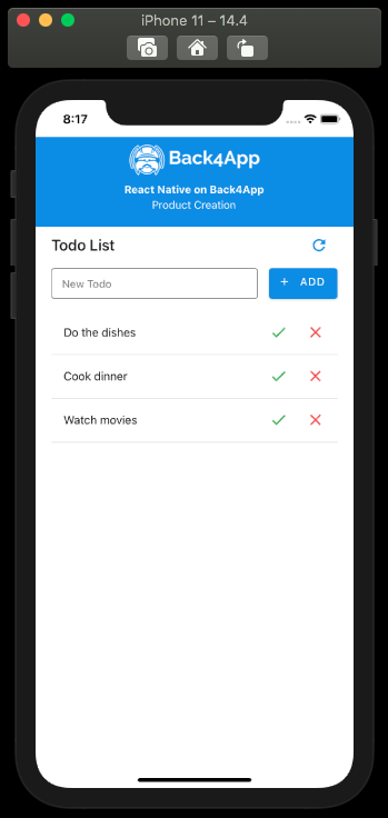 React Native CRUD tutorial - Back4app Backend