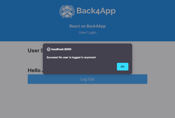 User LogIn and LogOut for React - Back4app Backend