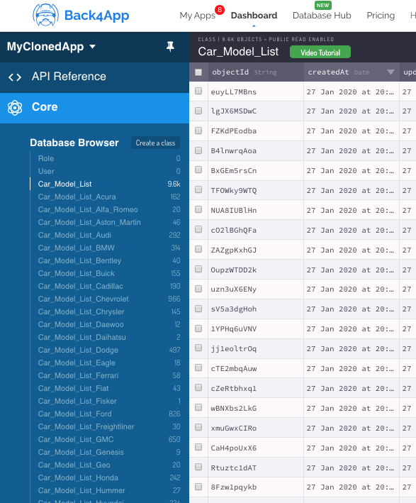 Clone a database - Back4app Backend