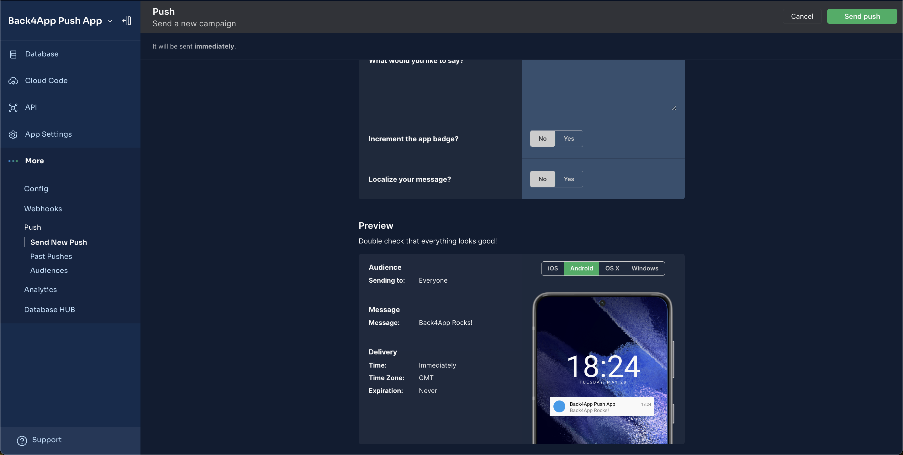 Parse Server push notifications setup - Back4app Backend