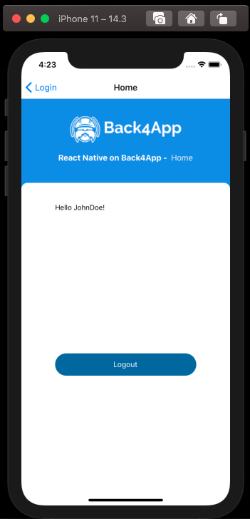 User LogIn and LogOut for React Native - Back4app Backend